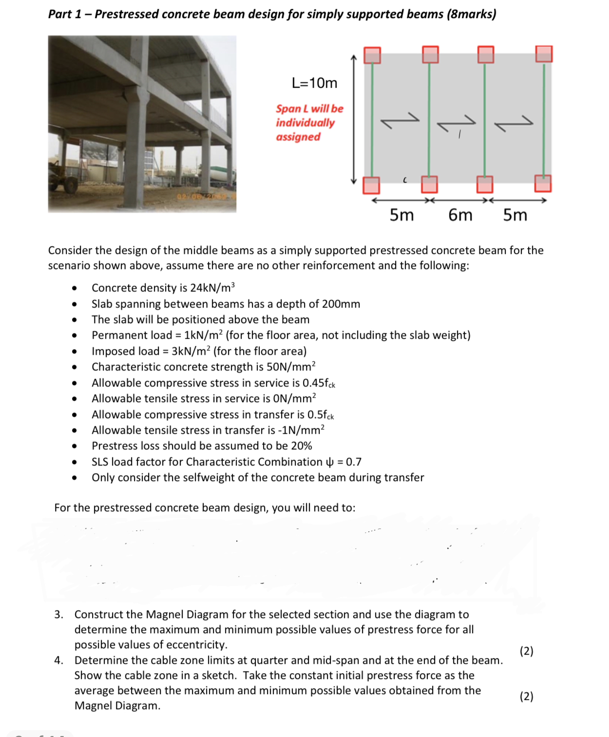 Solved Part 1 - Prestressed concrete beam design for simply | Chegg.com