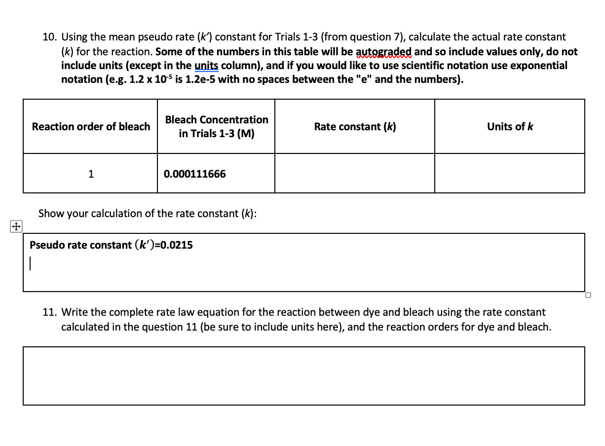 Solved Using the mean pseudo rate (k') ﻿constant for Trials | Chegg.com