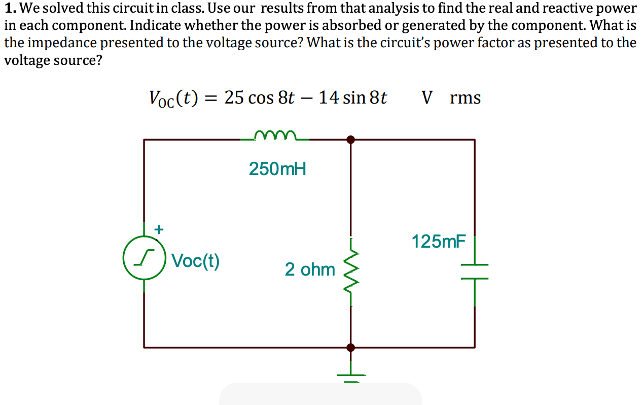 Solved We solved this circuit in class. Use our results from | Chegg.com