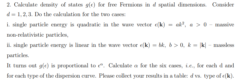 Solved 2. Calculate density of states g(ϵ) for free Fermions | Chegg.com