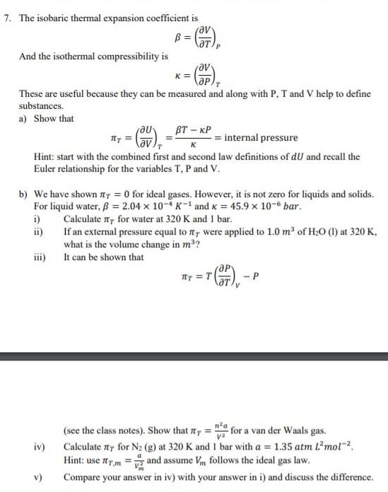 rav 7. The isobaric thermal expansion coefficient is | Chegg.com