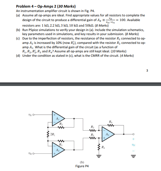 Solved Problem 4- Op-Amps 2 (30 Marks) An instrumentation | Chegg.com