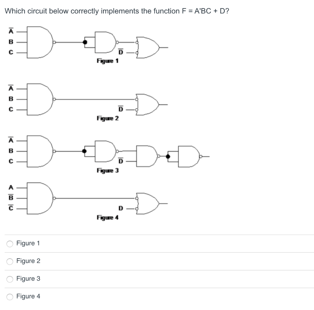 Solved Which circuit below correctly implements the function | Chegg.com