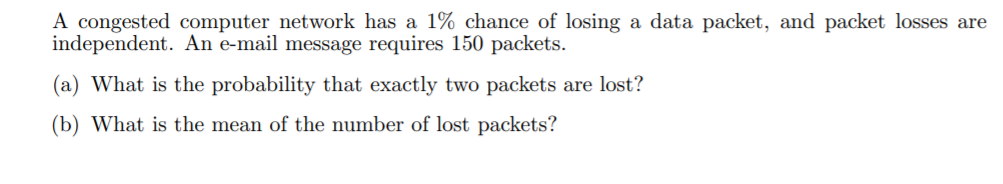 Solved A congested computer network has a 1% chance of | Chegg.com