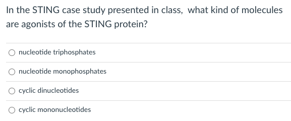 Solved In the STING case study presented in class, what kind | Chegg.com