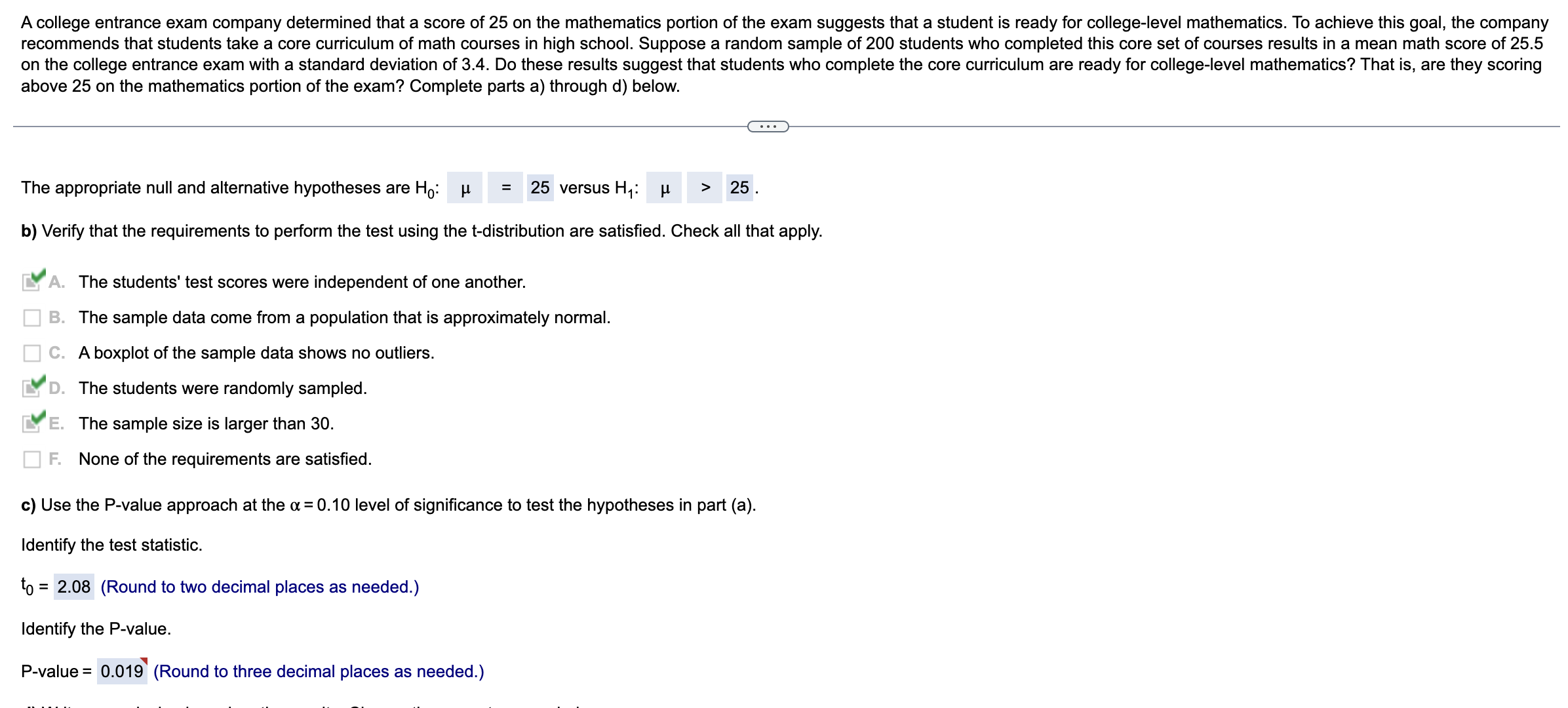 Solved EXPLAIN P- ﻿VALUE in the following problem , ﻿IN PART | Chegg.com