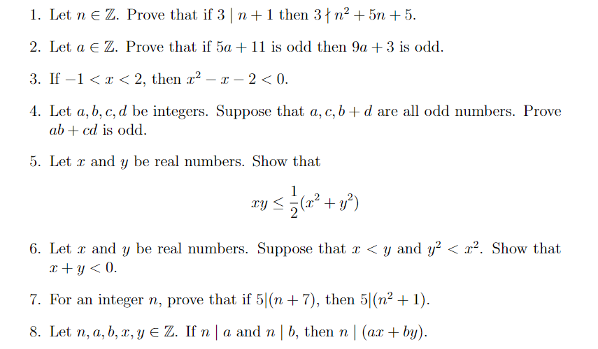 Solved 1. Let n e Z. Prove that if 3 | n+1 then 3 + n² + 5n+ | Chegg.com Solved 1. Let n e Z. Prove that if 3 | n+1 then 3 + n² + 5n+ | Chegg.com