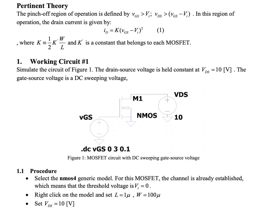 Pertinent Theory The pinch-off region of operation is | Chegg.com