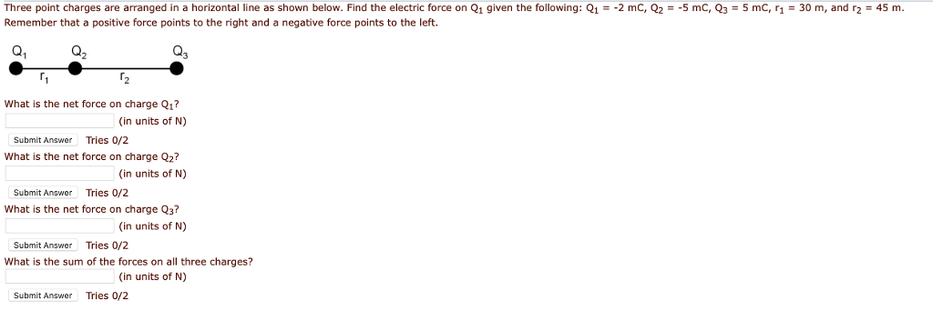Solved Three point charges are arranged in a horizontal line | Chegg.com