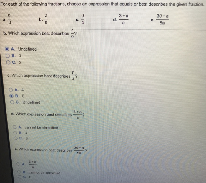 Solved For each of the following fractions, choose an | Chegg.com