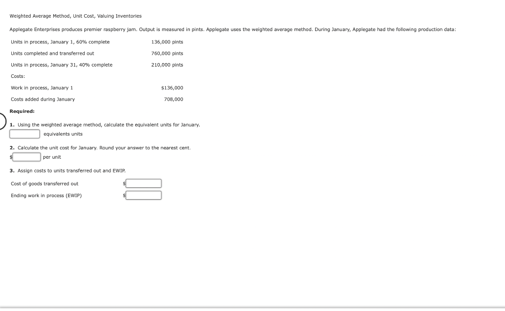 Solved Weighted Average Method, Unit Cost, Valuing | Chegg.com