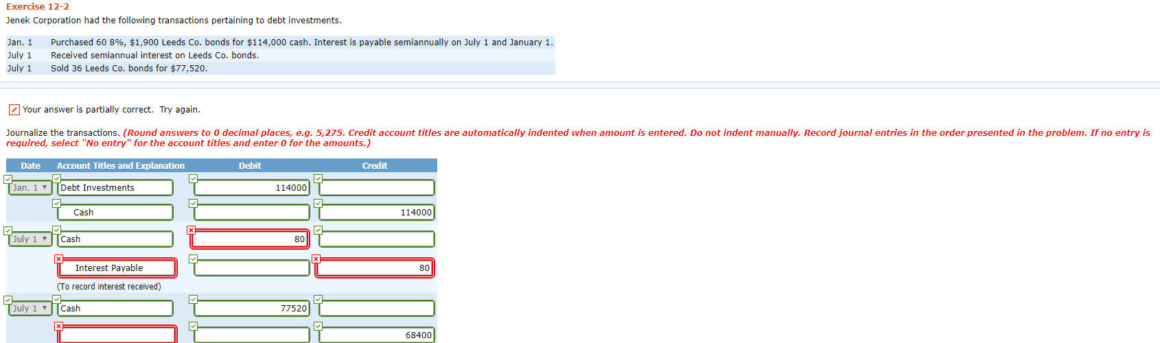 Solved Exercise 12-2 Jenek Corporation had the following | Chegg.com