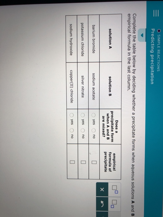 Solved O SIMPLE REACTIONS Predicting precipitation Complete | Chegg.com