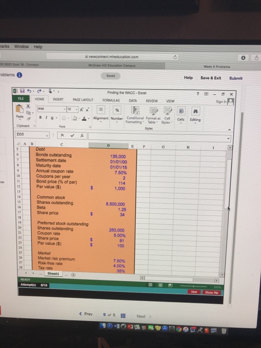 Solved Finding the WACC-Excel HOME | INSERT PAGE LAYOUT | Chegg.com