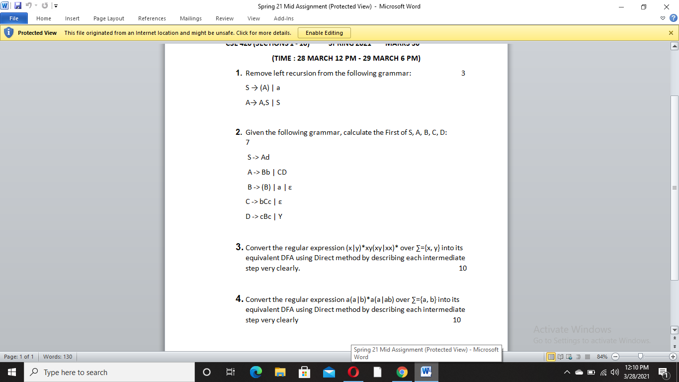 Solved W9 - U= - X Spring 21 Mid Assignment (Protected View) | Chegg.com