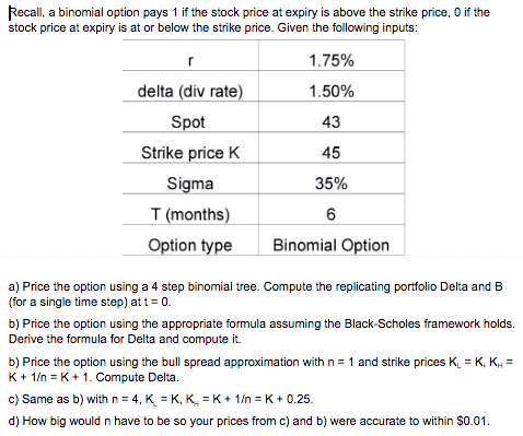 Will need a spreadsheet to make a binomial tree. Show | Chegg.com