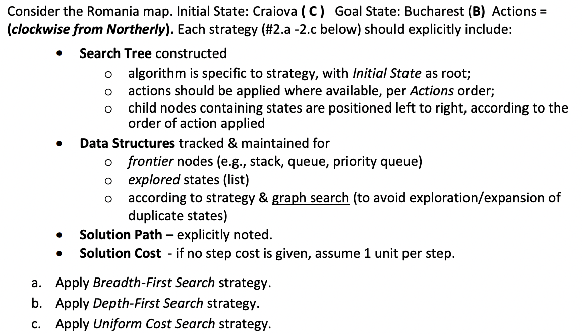Solved nsider the Romania map. Initial State: Craiova ( C) | Chegg.com