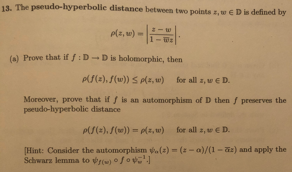 Solved 13. The pseudo-hyperbolic distance between two points | Chegg.com