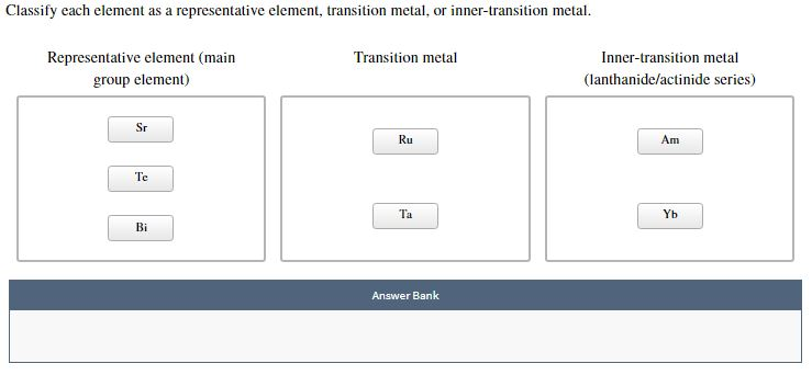 Solved Classify each element as a representative element, | Chegg.com