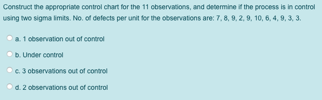 Solved Construct the appropriate control chart for the 11 | Chegg.com