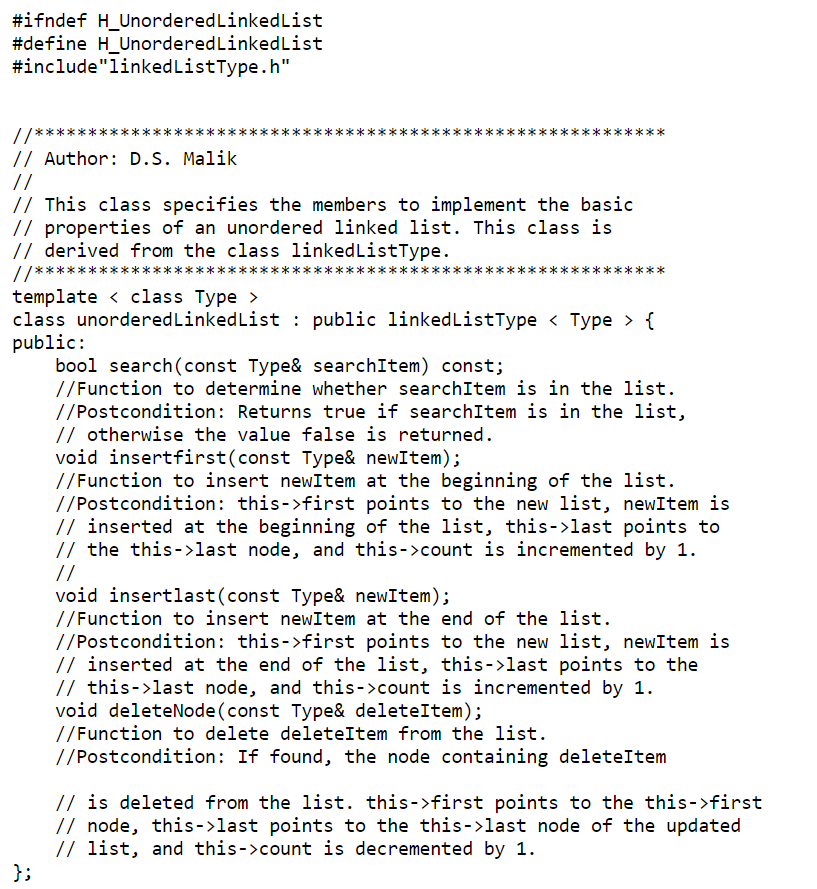 Solved Part 1: Starting from the unorderedLinkedList.h | Chegg.com