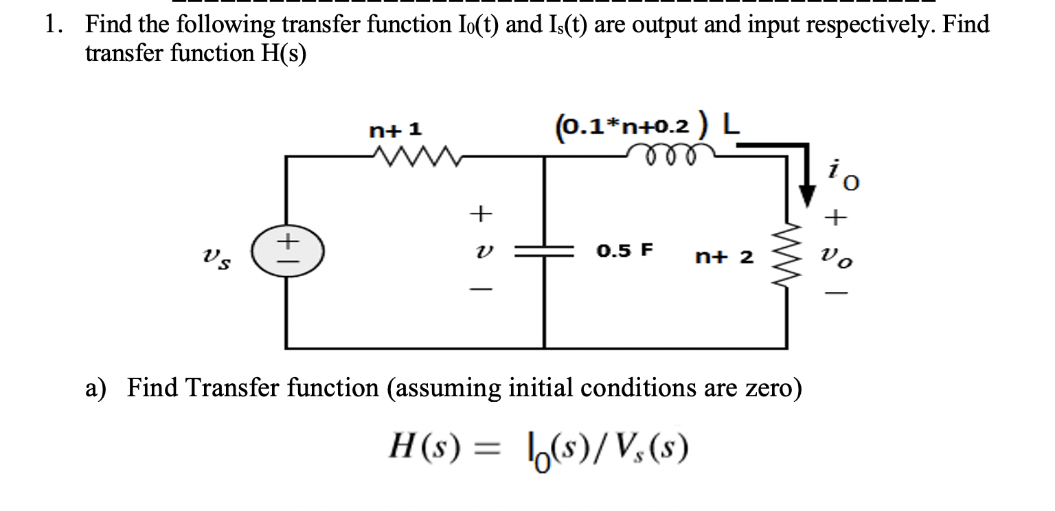 Solved 1. Find the following transfer function Io(t) and | Chegg.com