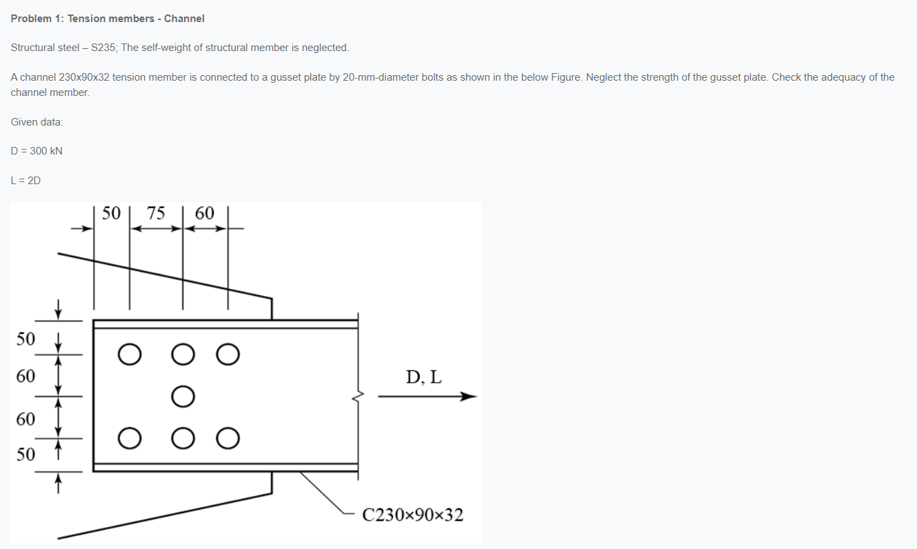 Problem 1: Tension members - Channel Using Eurocode | Chegg.com