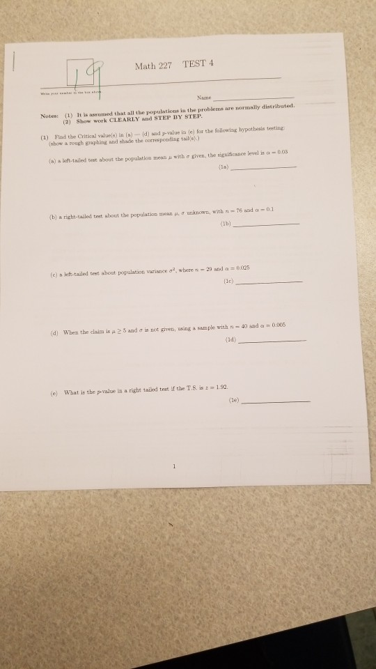Solved Math 227 TEST 4 Name Notes: (1) It is assumed that | Chegg.com