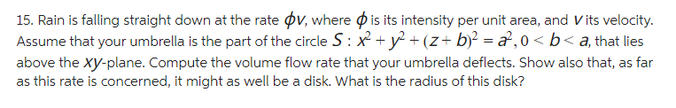 Solved 15. Rain is falling straight down at the rate ϕv, | Chegg.com