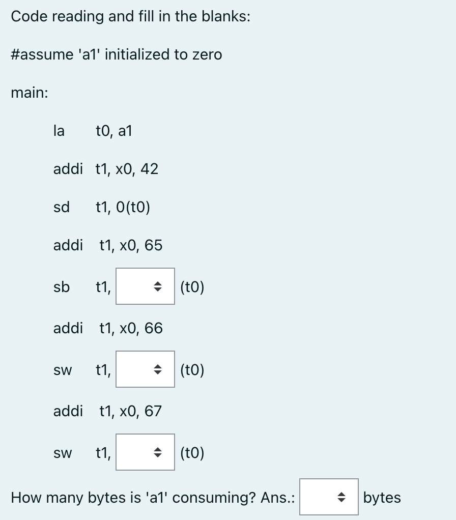 Solved Code reading and fill in the blanks: \#assume 'a1' | Chegg.com