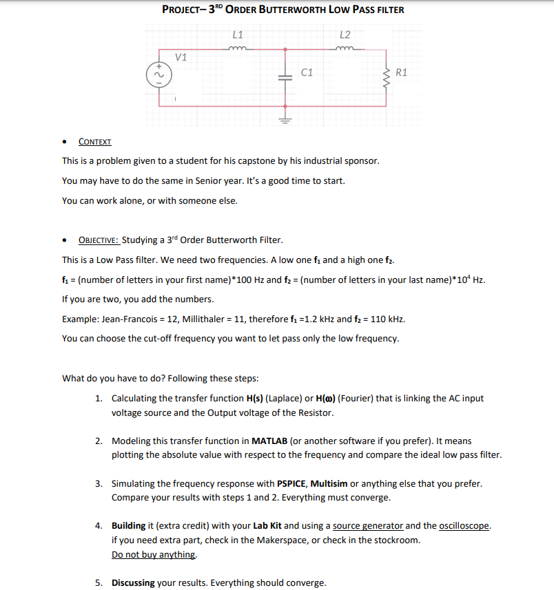 Solved Project- 3RD ORder ButTERWORTh LOW PASS FILTER - | Chegg.com