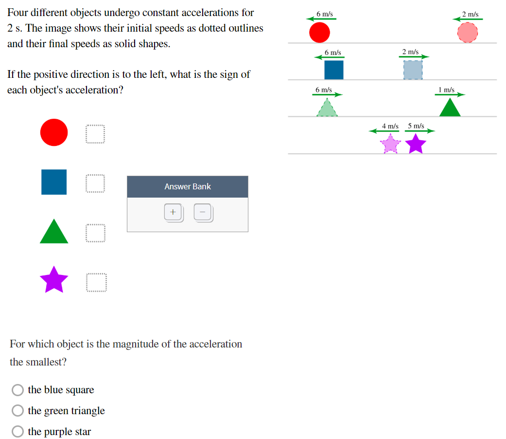 Solved 6 m/s 2 m/s Four different objects undergo constant | Chegg.com