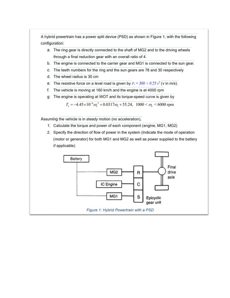 A hybrid powertrain has a power split device (PSD) as | Chegg.com