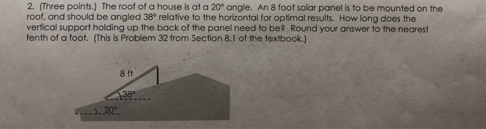 Solved 2. (Three points.) The roof of a house is at a 20° | Chegg.com
