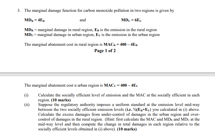 Solved and 3. The marginal damage function for carbon | Chegg.com