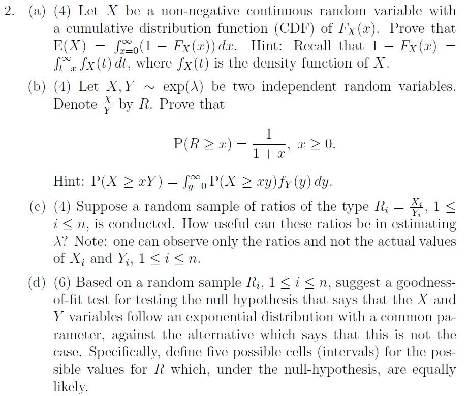 Solved 2 A 4 Let X Be A Non Negative Continuous Random 
