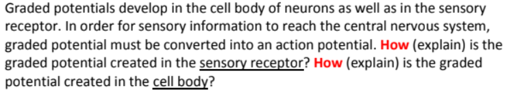 Solved Graded potentials develop in the cell body of neurons | Chegg.com