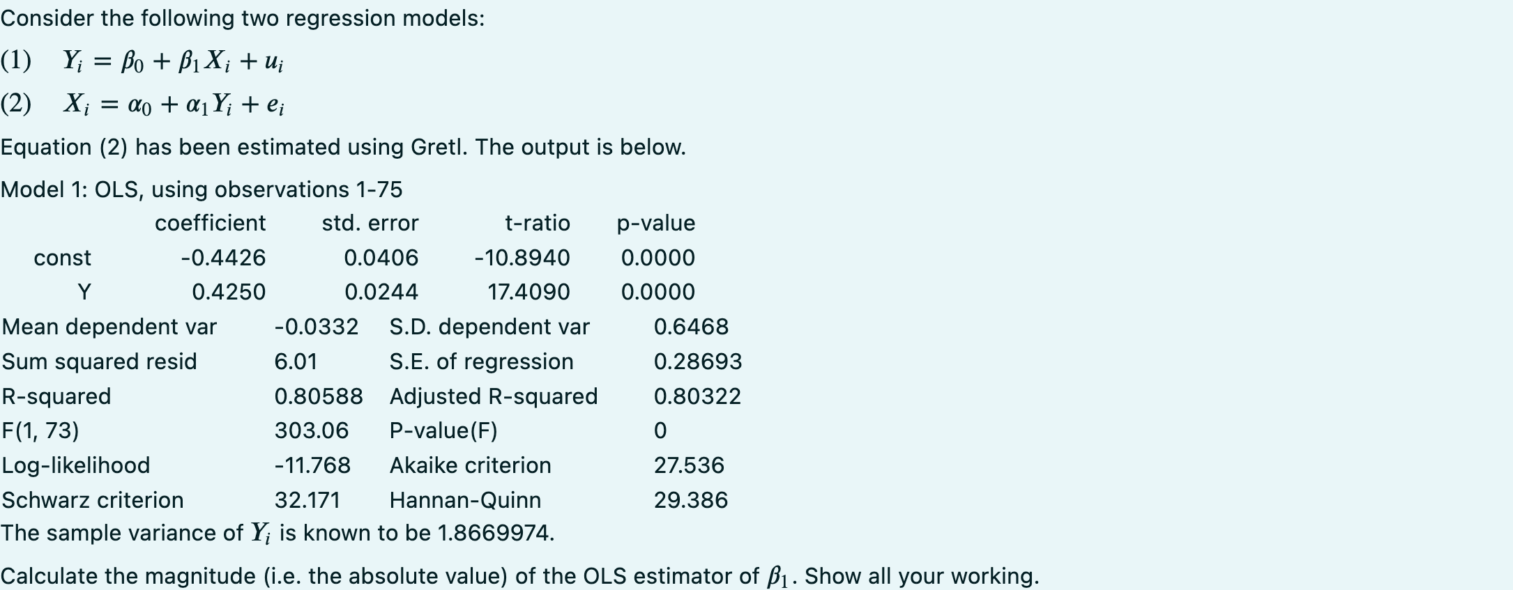 Solved Consider the following two regression models: (1) Y = | Chegg.com