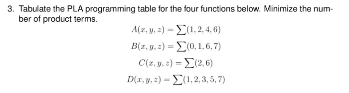 Solved 3. Tabulate the PLA programming table for the four | Chegg.com