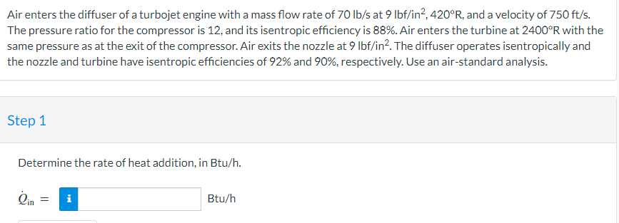 Solved Air enters the diffuser of a turbojet engine with a | Chegg.com