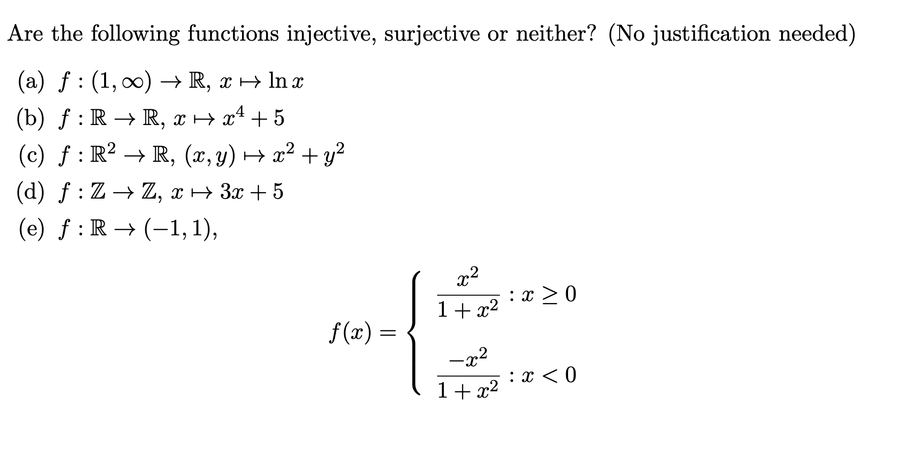 Solved Are the following functions injective, surjective or | Chegg.com