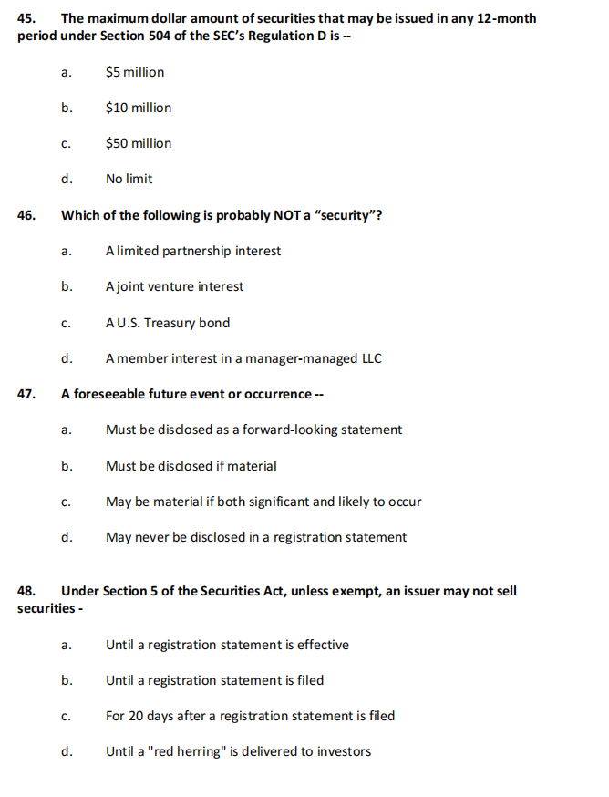 Solved 45. The maximum dollar amount of securities that may | Chegg.com