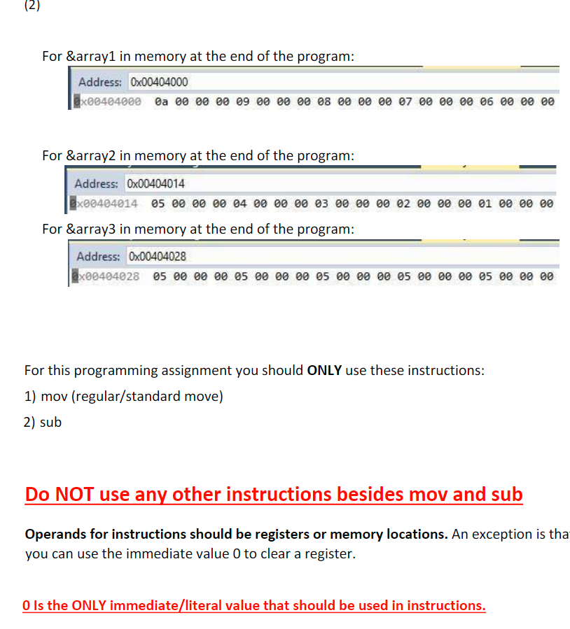 Solved (1) Initial state of the arrays: .data array1 DWORD | Chegg.com