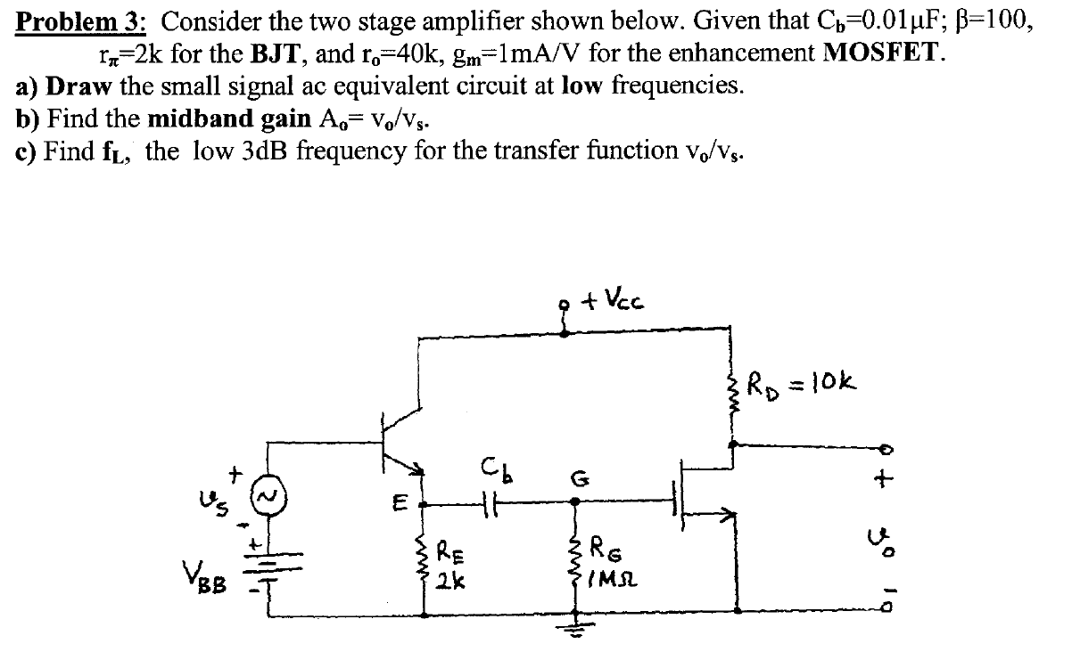 Solved Problem 3: Consider the two stage amplifier shown | Chegg.com