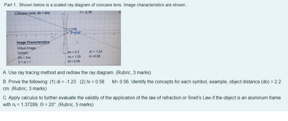 Solved Part 1. Shown below is a scaled ray diagram of | Chegg.com