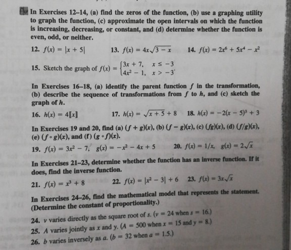 Solved In Exercises 12-14, (a) find the zeros of the | Chegg.com