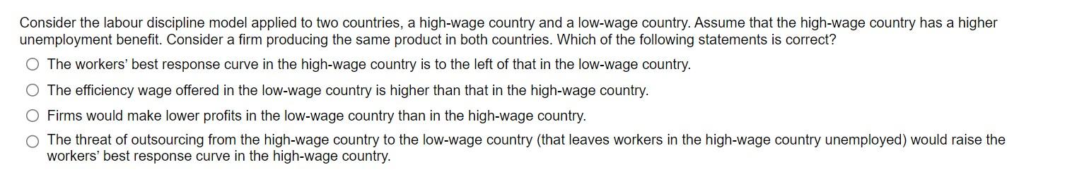 Solved Consider the labour discipline model applied to two | Chegg.com