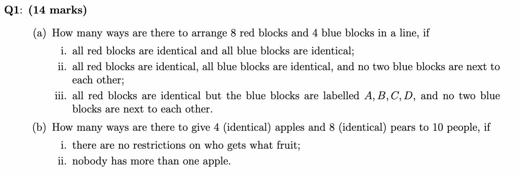 Solved (a) How many ways are there to arrange 8 red blocks | Chegg.com