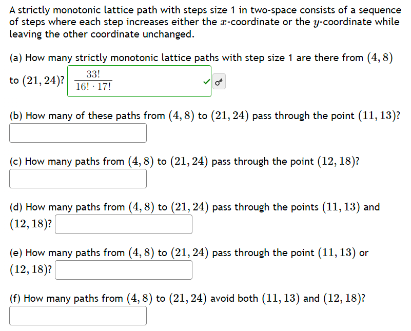 Solved A strictly monotonic lattice path with steps size 1 | Chegg.com