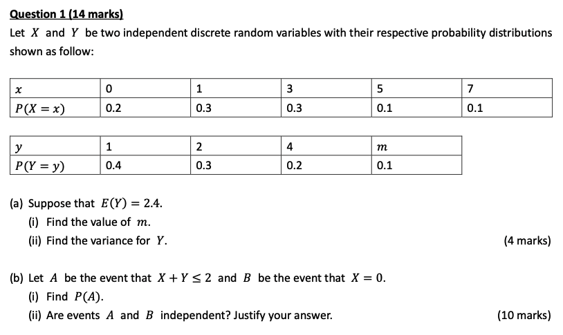 Solved Question 1 (14 marks) Let X and Y be two independent | Chegg.com
